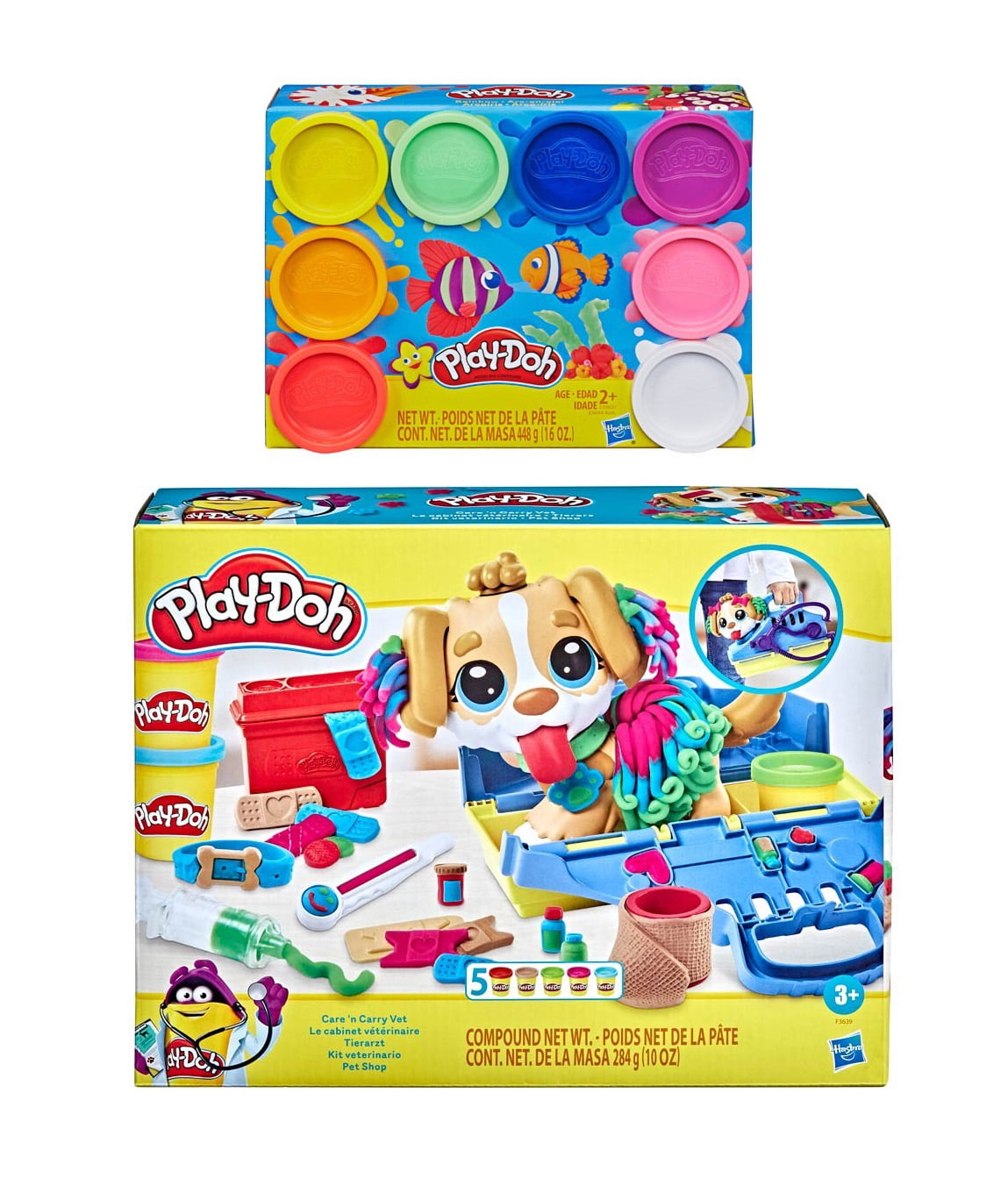 Play Doh Care N Carry Vet Playset + Play Doh 8 Pack of Rainbow Compound ...