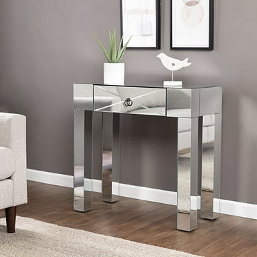 31' Champagne Classic Console Table with Mirrored Glass Inserts and a ...