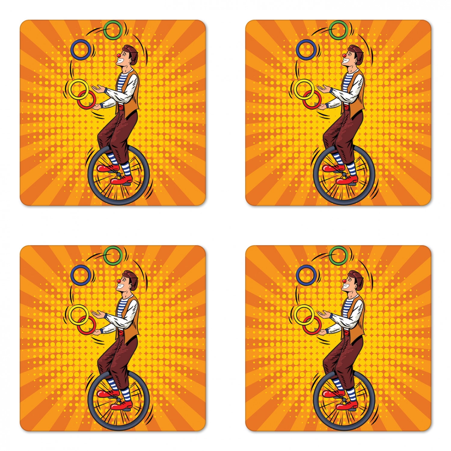Circus Coaster Set of 4, Disc Juggler Man on Unicycle Comic Book ...