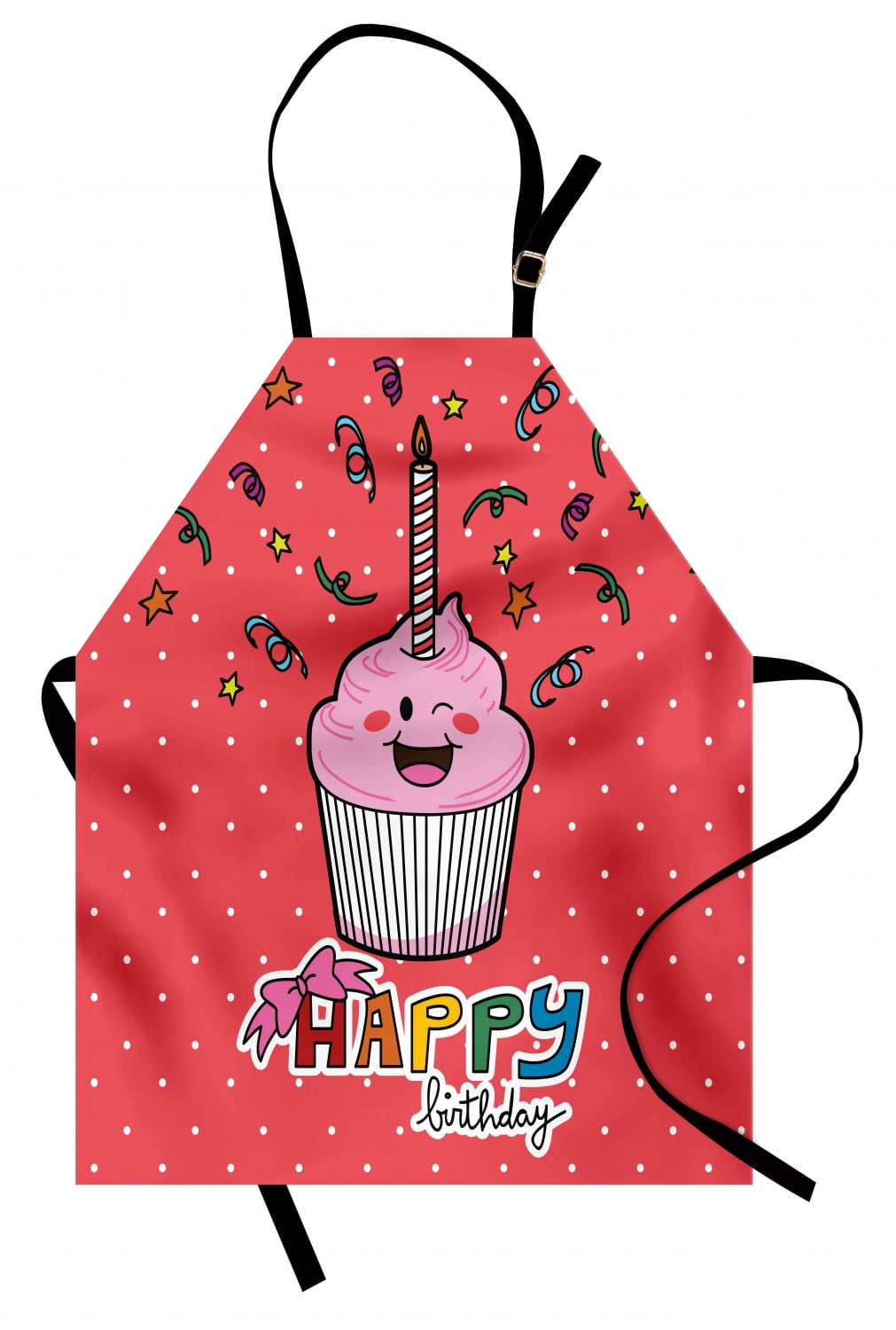 Birthday Apron Pink Strawberry Flavor Cupcake with Candle Cute Face ...