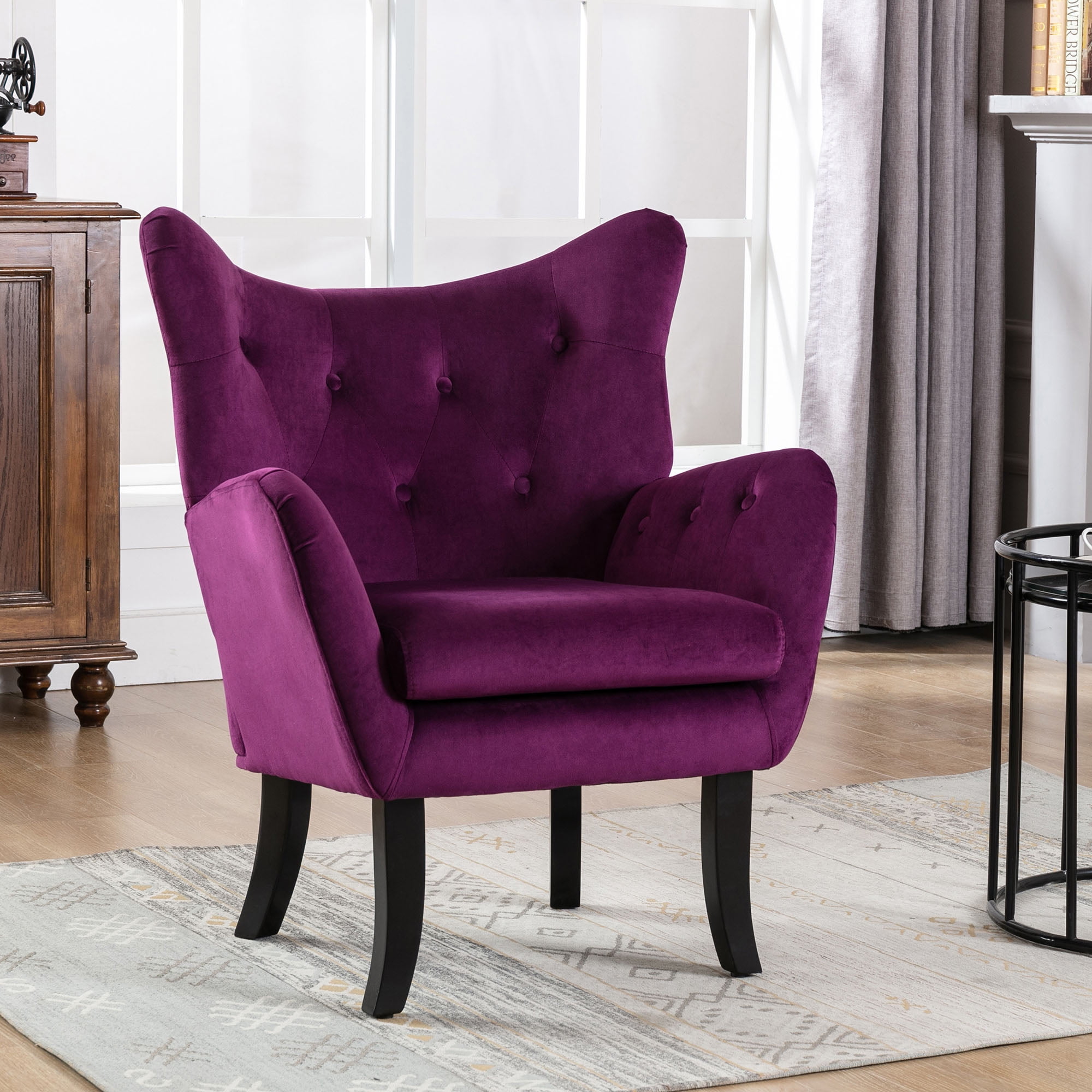 CAROCC Velvet Wingback Accent Chair Armchair Modern Tufted Button ...