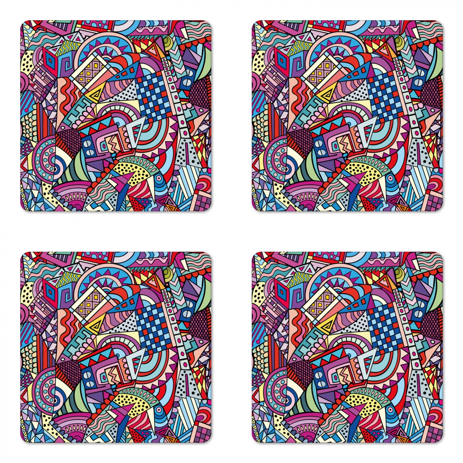 Psychedelic Coaster Set of 4, Colorful Funky Art 90's Stained Glass ...