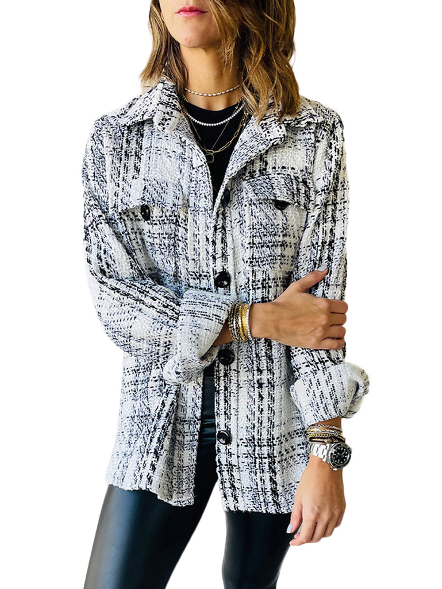Multitrust Women Plaid Coat, Long Sleeve Lapel Buttons Spring Street Casual Party Chest Pockets ...