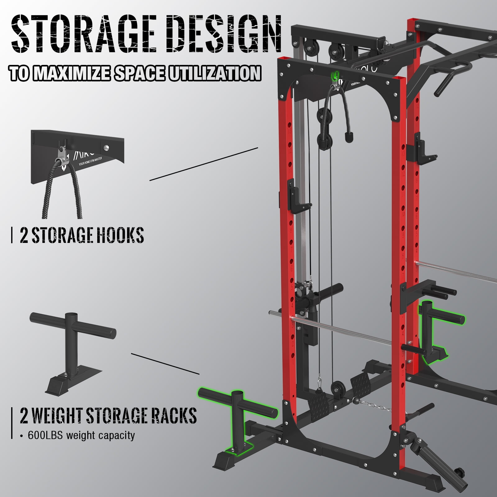 Mikolo Power Rack Cage with LAT Pulldown System, 1200LBS Capacity and ...