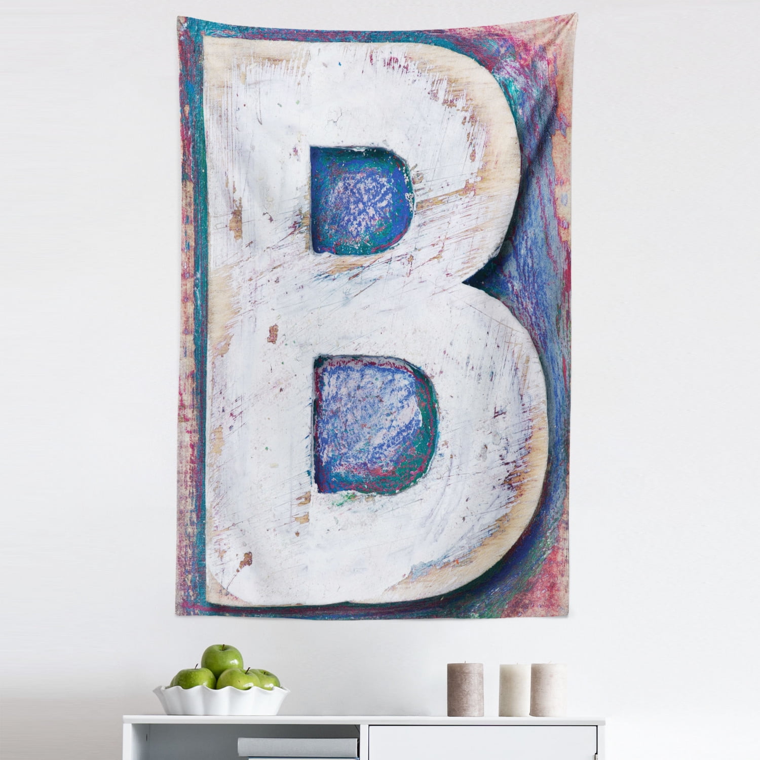 Letter B Tapestry, Printing Design Wooden Block Letters Capital Rough ...