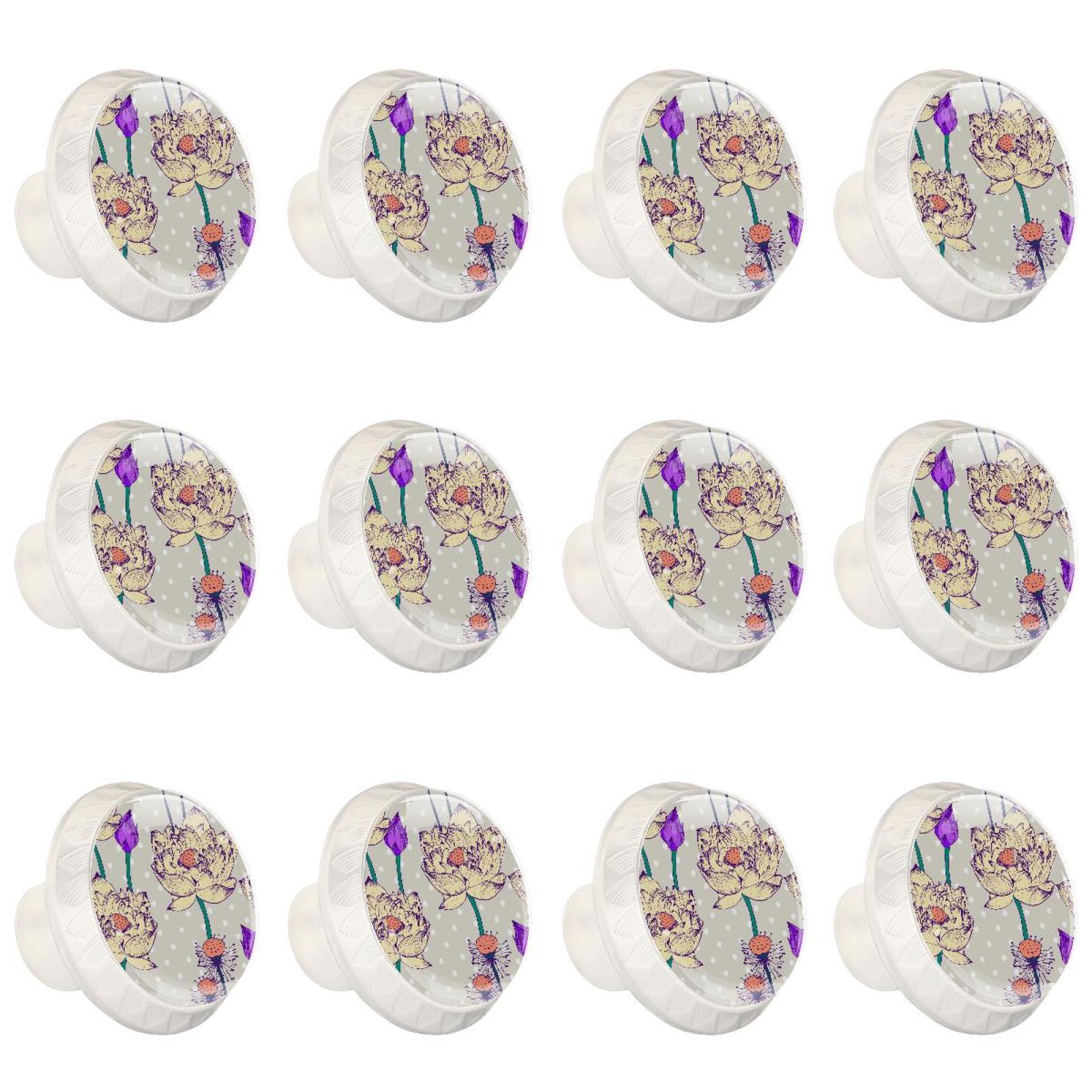 12 Pcs Lotus Flower and Dots Knobs for Kitchen Cabinet Cupboard Dresser ...