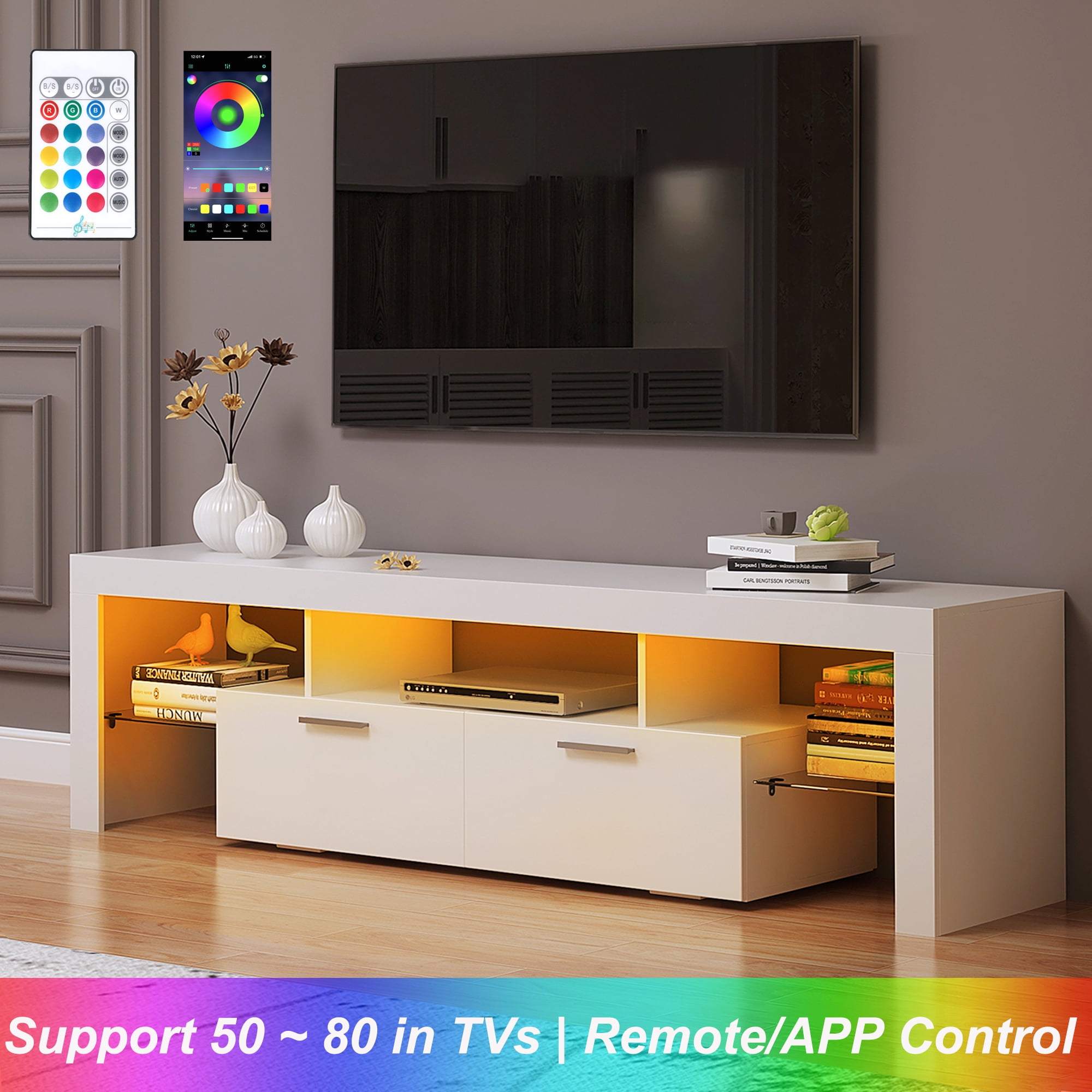 TV Stand for 80 inch TVs, HSUNNS Contemporary High Glossy TV Cabinet ...
