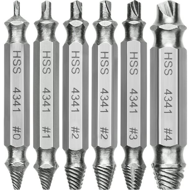 Double-Sided Screw Extractor Set, 6 pc Stainless Steel Stripped Screw ...