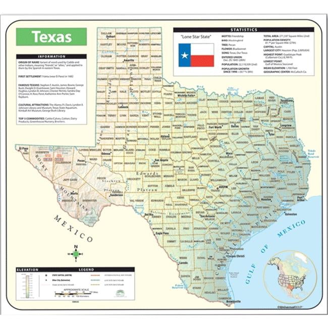 Universal Map 762536640 Texas Shaded Relief Map - Walmart.com