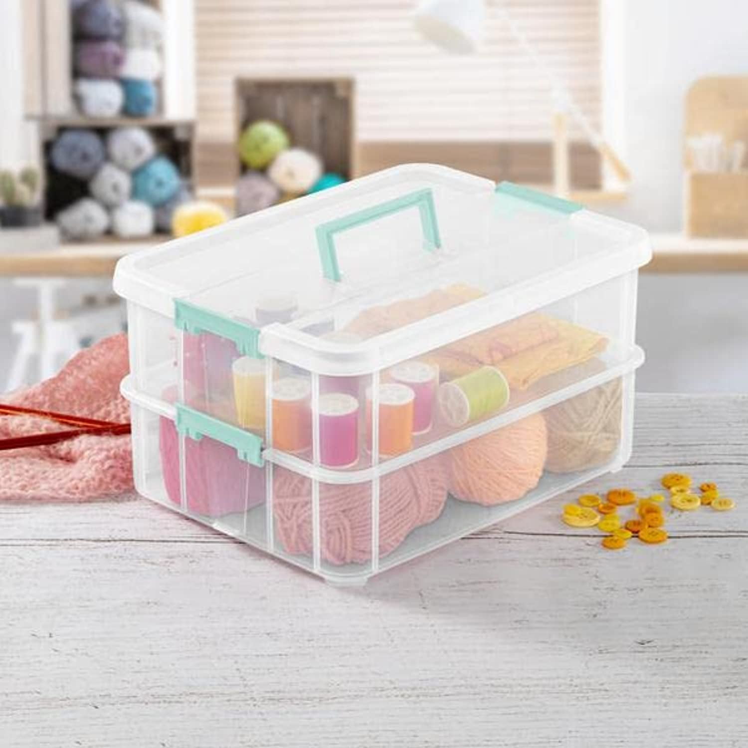 Buy sterilite 1427clr stack & carry - 2 layer box, clear lid & blue ...
