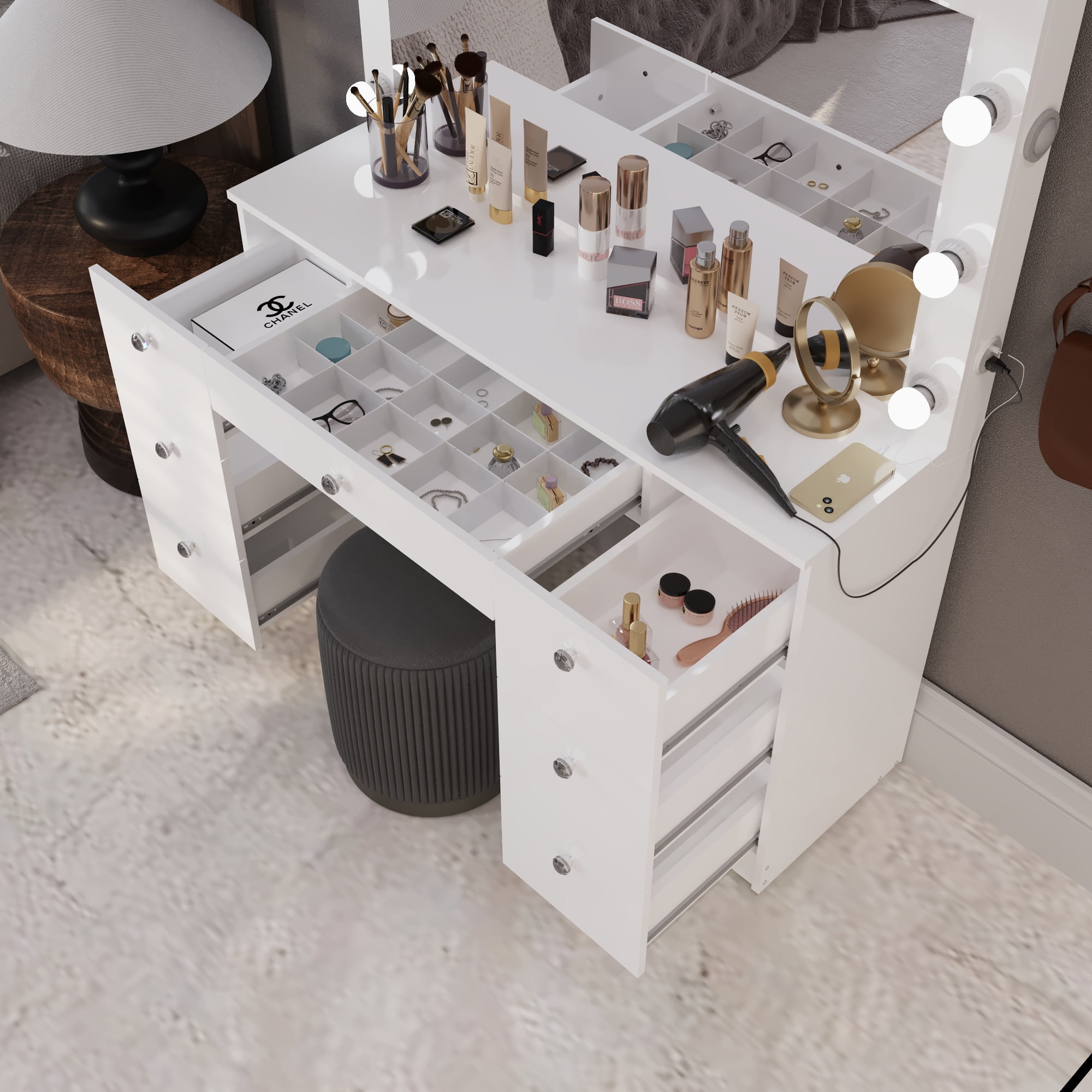 Mesa Boahaus Modern White Vanity con Espejo - Chile | Ubuy