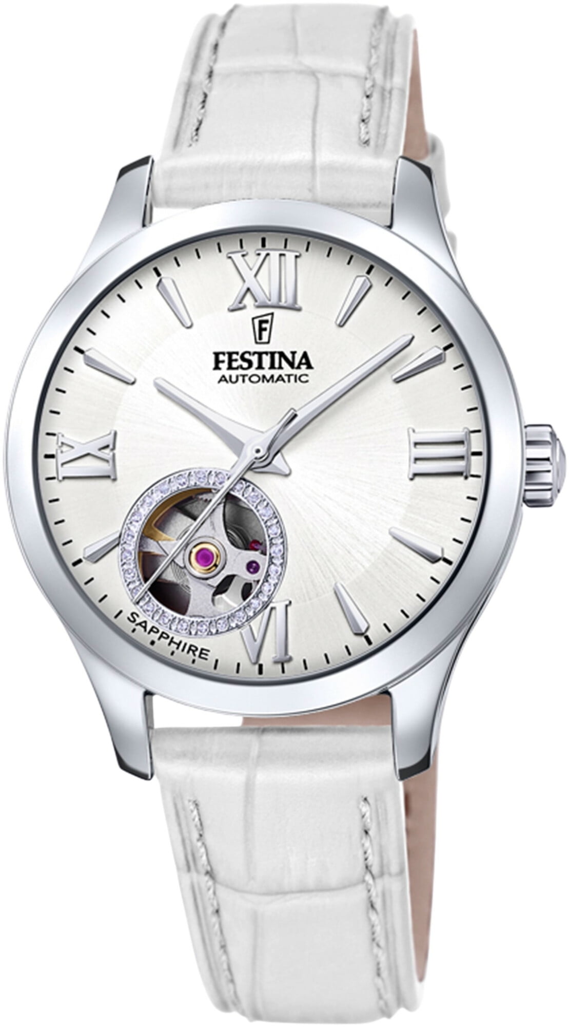 Festina Women's Automatic F20490-1 Silver Leather Self Wind Dress Watch ...