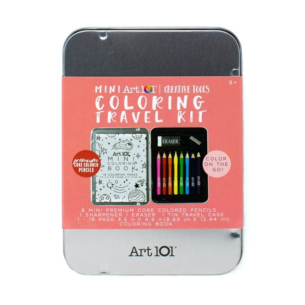 Art 101 Creative Tools Coloring Set for Children to Adults in Tin Case with Colored Pencils ...
