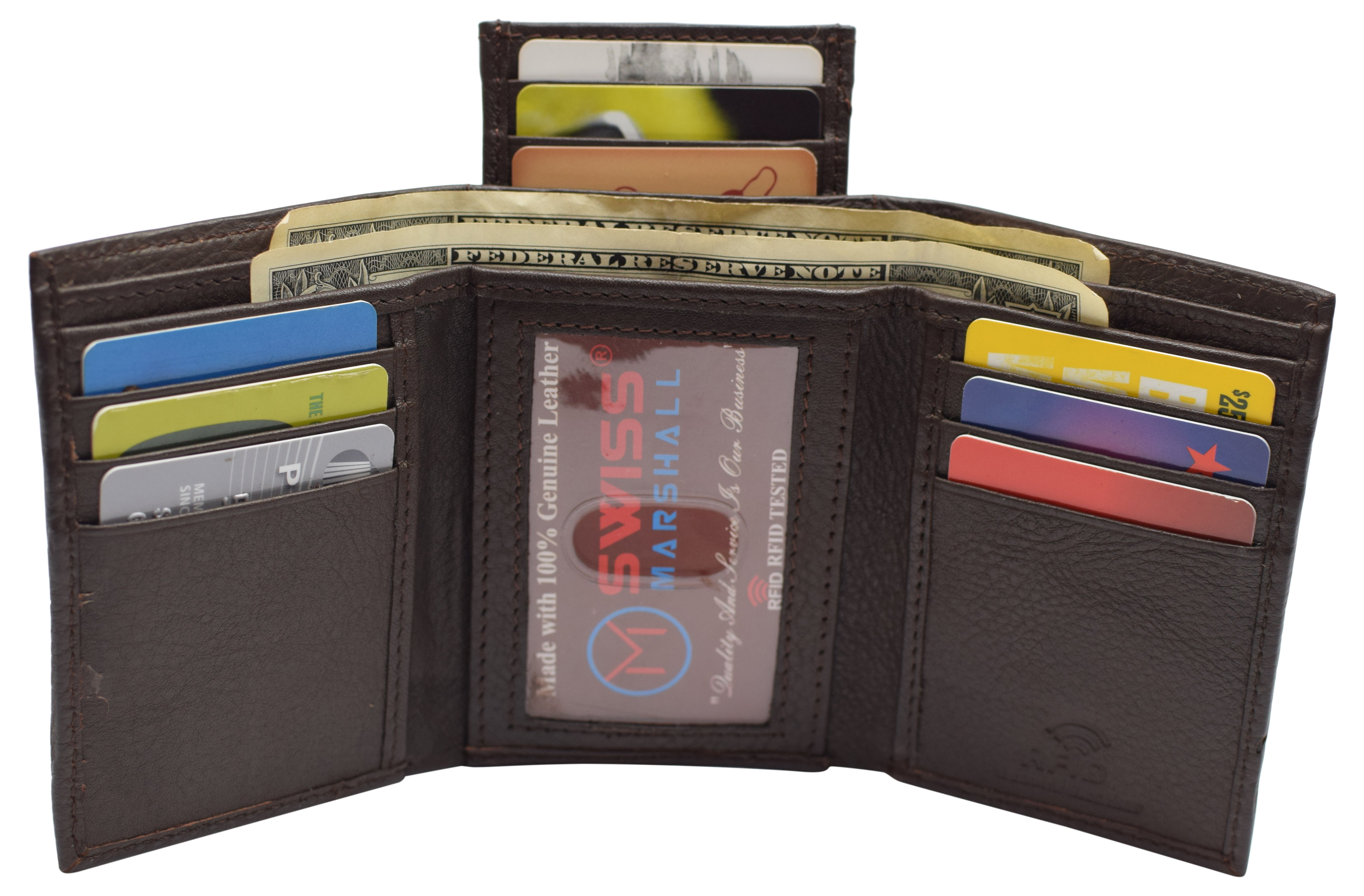 Men's Wallet RFID Genuine Leather Trifold with ID Window and Removable ...