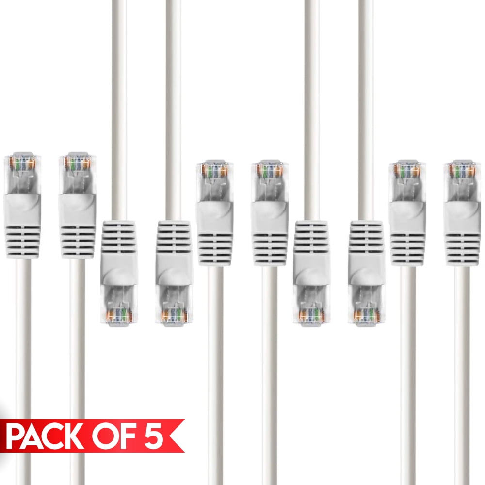 Cmple - [5 PACK] 3 Feet Cat5e Cable, Ethernet Patch Cord, White Cat5 ...