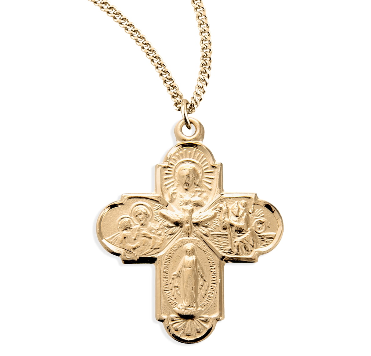 Catholic 4-Way Medal Cross Cruciform Pendant with Miraculous Medal, St ...