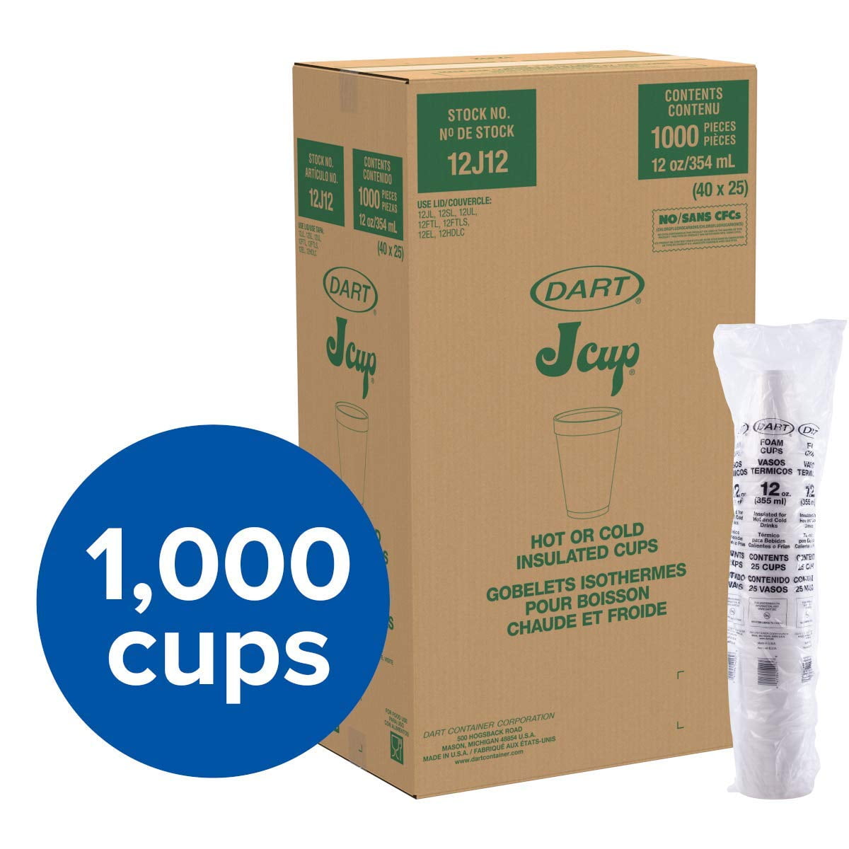 Dart 12J12 12 oz Foam Cup (Case of 1000) - Walmart.com