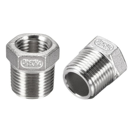 Uxcell 3/8 PT Male to 1/4 PT Female 304 Stainless Steel Pipe Fitting Reducing Hex Bushing 2 Pack ...