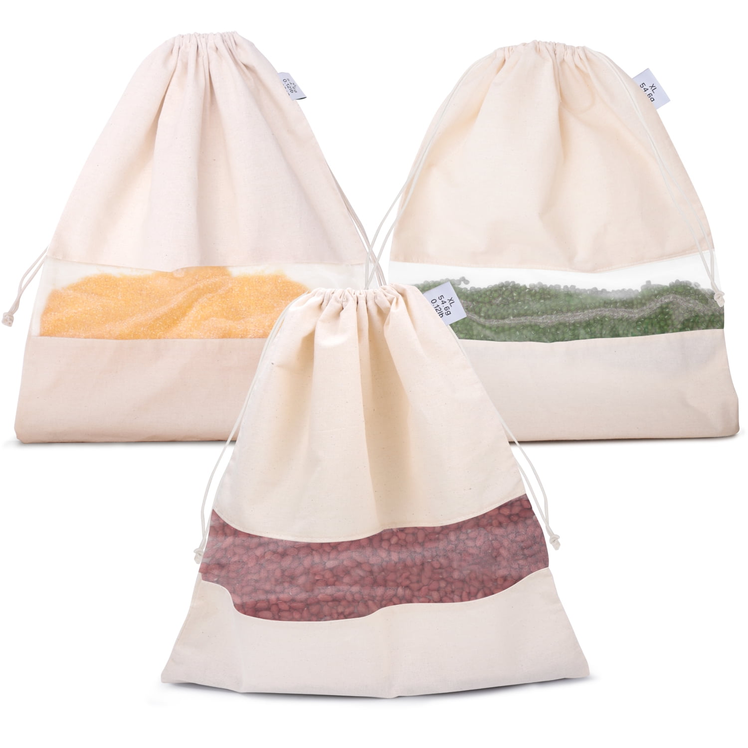 Reusable Cotton Produce Bags With Drawstring And Window Sack Pack of 6 ...