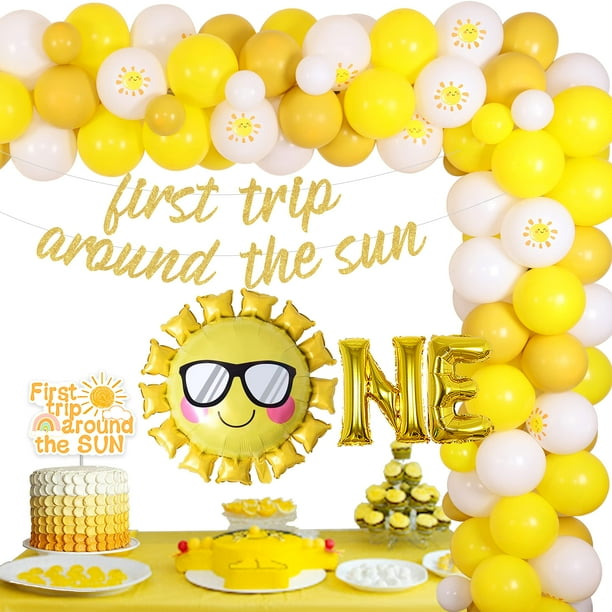 First Trip Around The Sun 1st Birthday Decorations - Yellow White ...