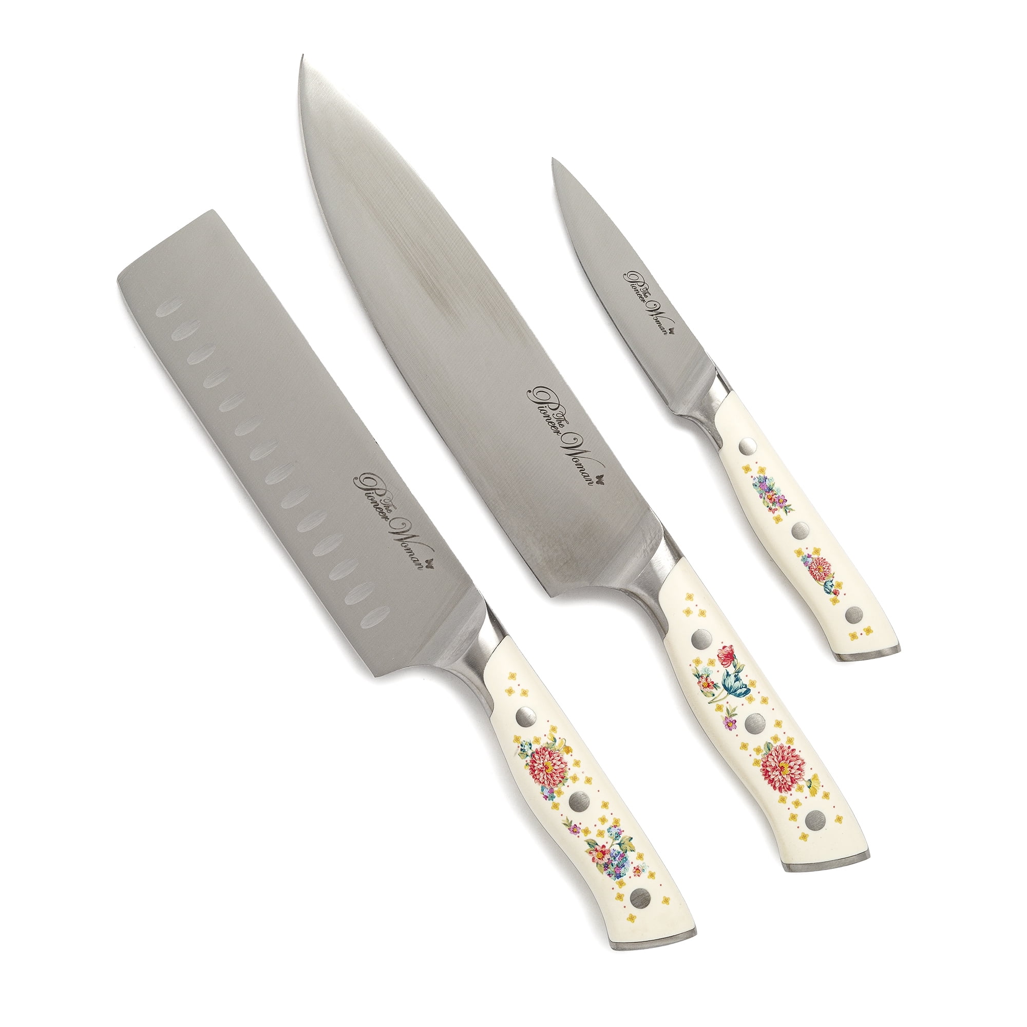 The Pioneer Woman 3 Piece Stainless Steel Knife Bundle Set, Floral ...