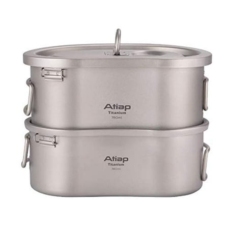 ATiAP Titanium Canteen Mess Kit with Folding Handle Hanging Ring ...