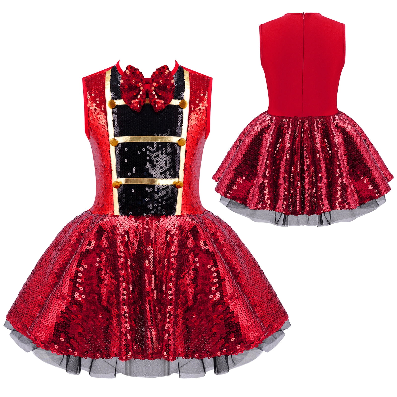 Alvivi Kids Girls Shiny Sequins Adorned Dress Christmas Leotard ...