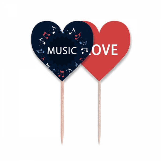 Red Blue Round-shaped Music Notes Toothpick Flag LOVE Heart Lable ...