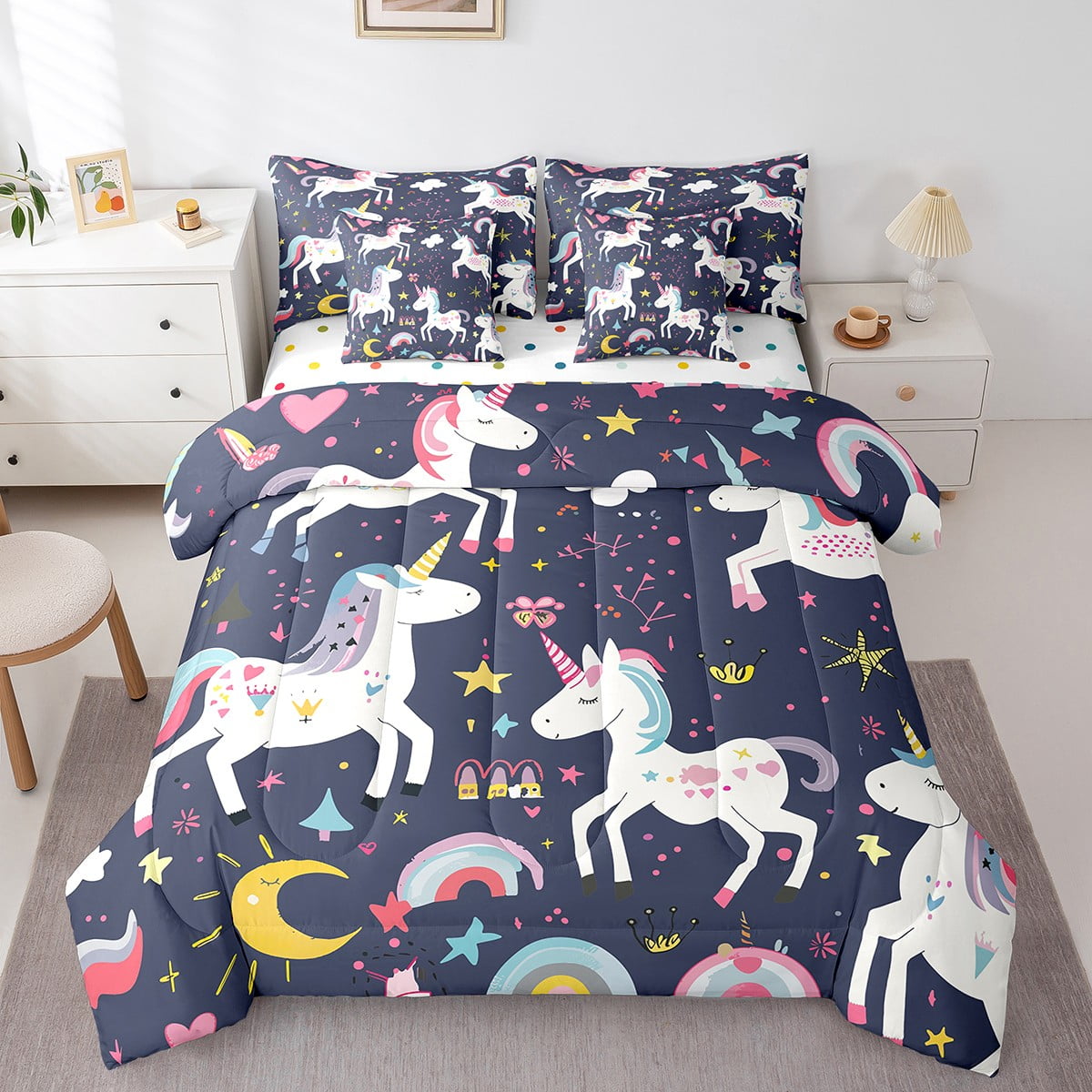Click here for Yst Rainbow Unicorn Queen Comforter Set 7 Pieces S... prices
