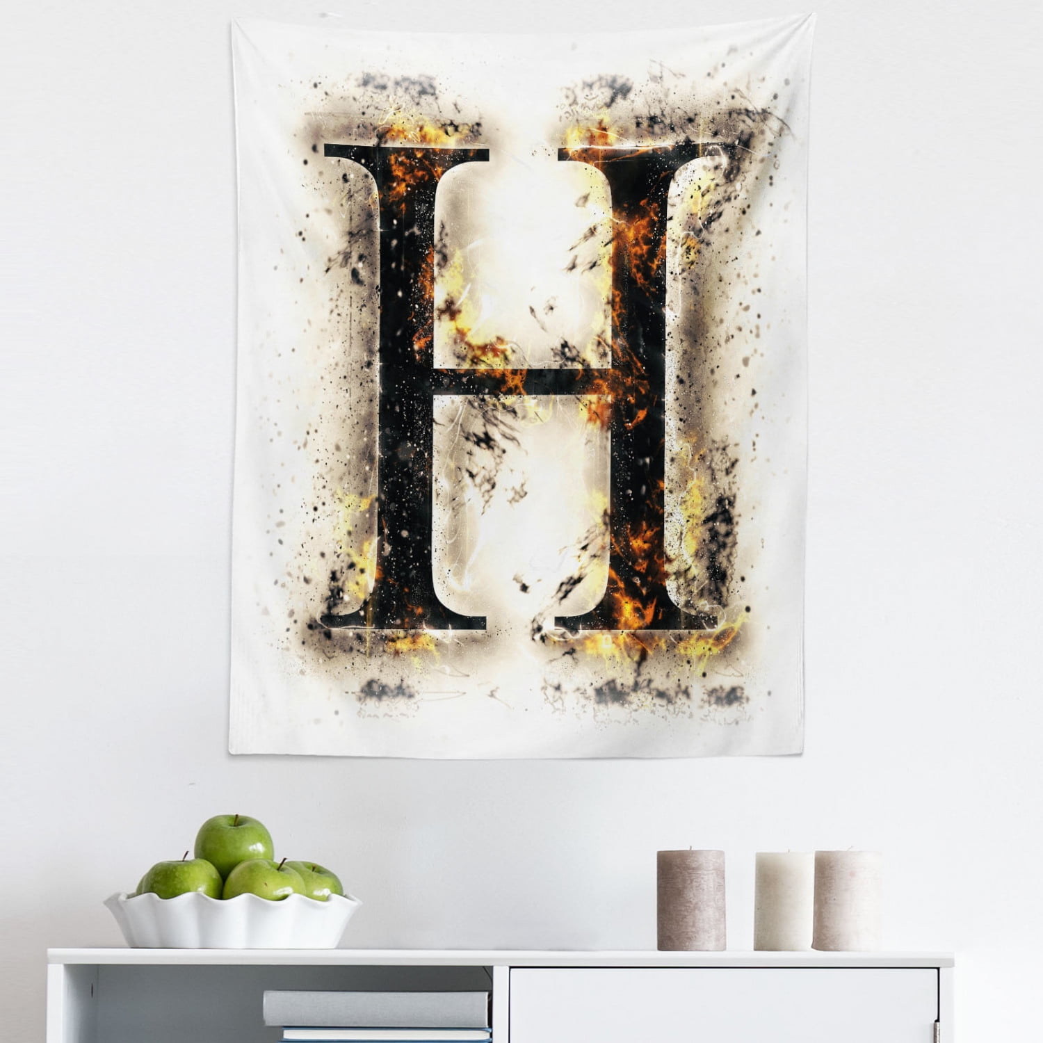 Letter H Tapestry, H Ablaze Design Alphabet Conflagrant Background ...