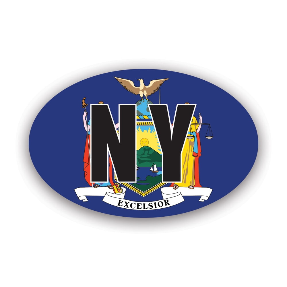 New York Flag Oval Sticker Decal - Self Adhesive Vinyl - Weatherproof ...