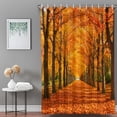 Autumn Fallen Leaves Shower Curtain, Golden Path Fall Trunks Rustic ...