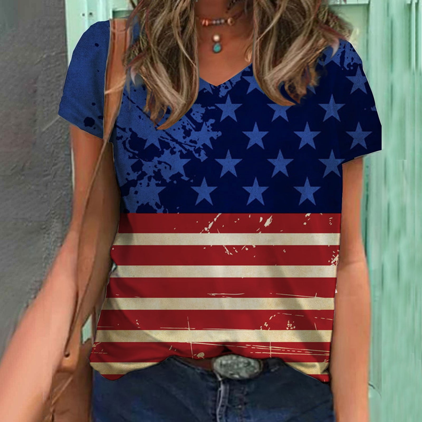 Bnwani 4th Of July 2023 Tshirts For Women Fashion American Flag Tops Patriotic Stars Stripes T