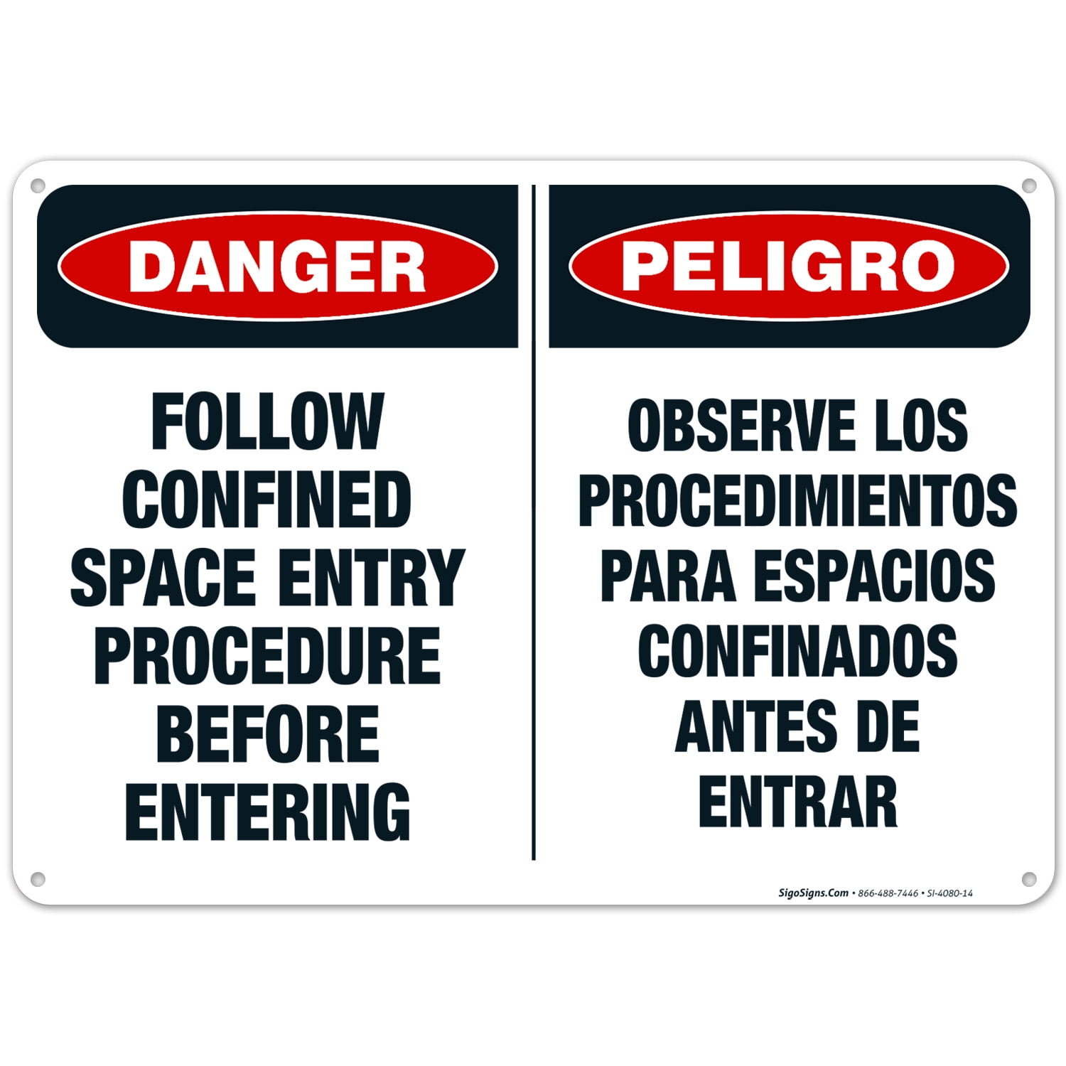 Danger Confined Space Entry Procedure Before Entering Bilingual Sign ...