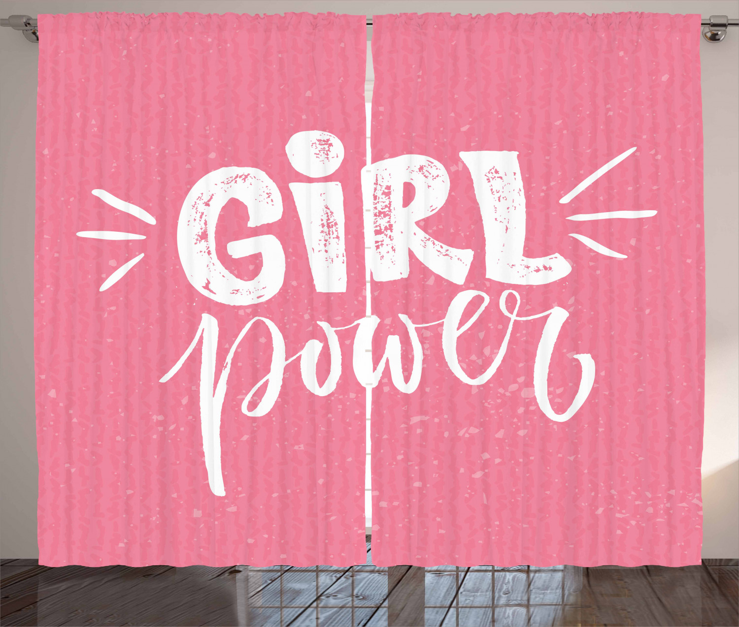Feminist Curtains 2 Panels Set Brush Stroke Style Lettering Girl Power