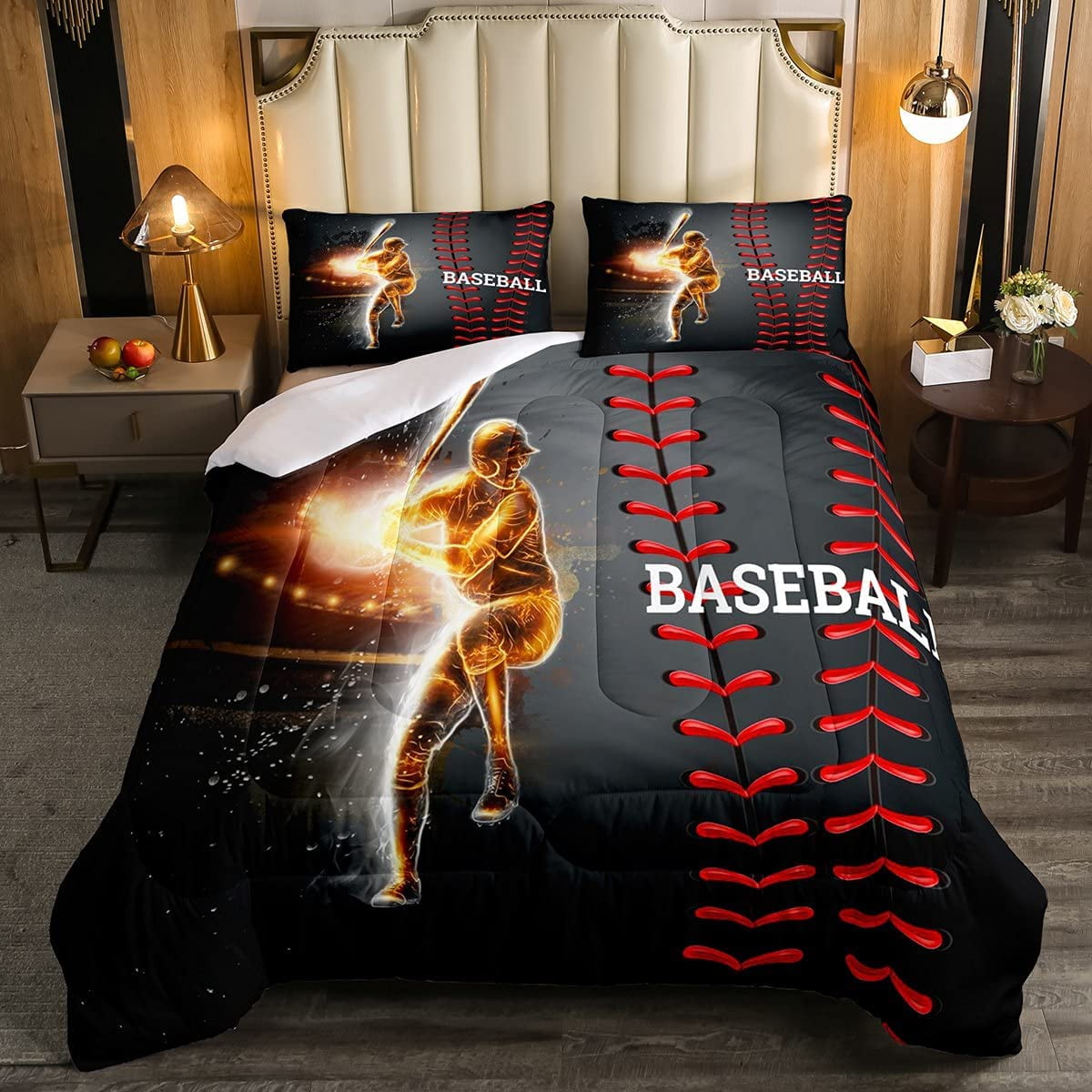 YST Baseball Bedding Set, Golden Athlete Comforter Set Twin Size ...
