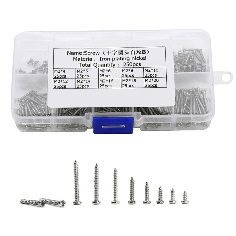 Nitouy 250Pcs 4-20 Size M2 Cross Round Head Self Tapping PA Screws Kit ...