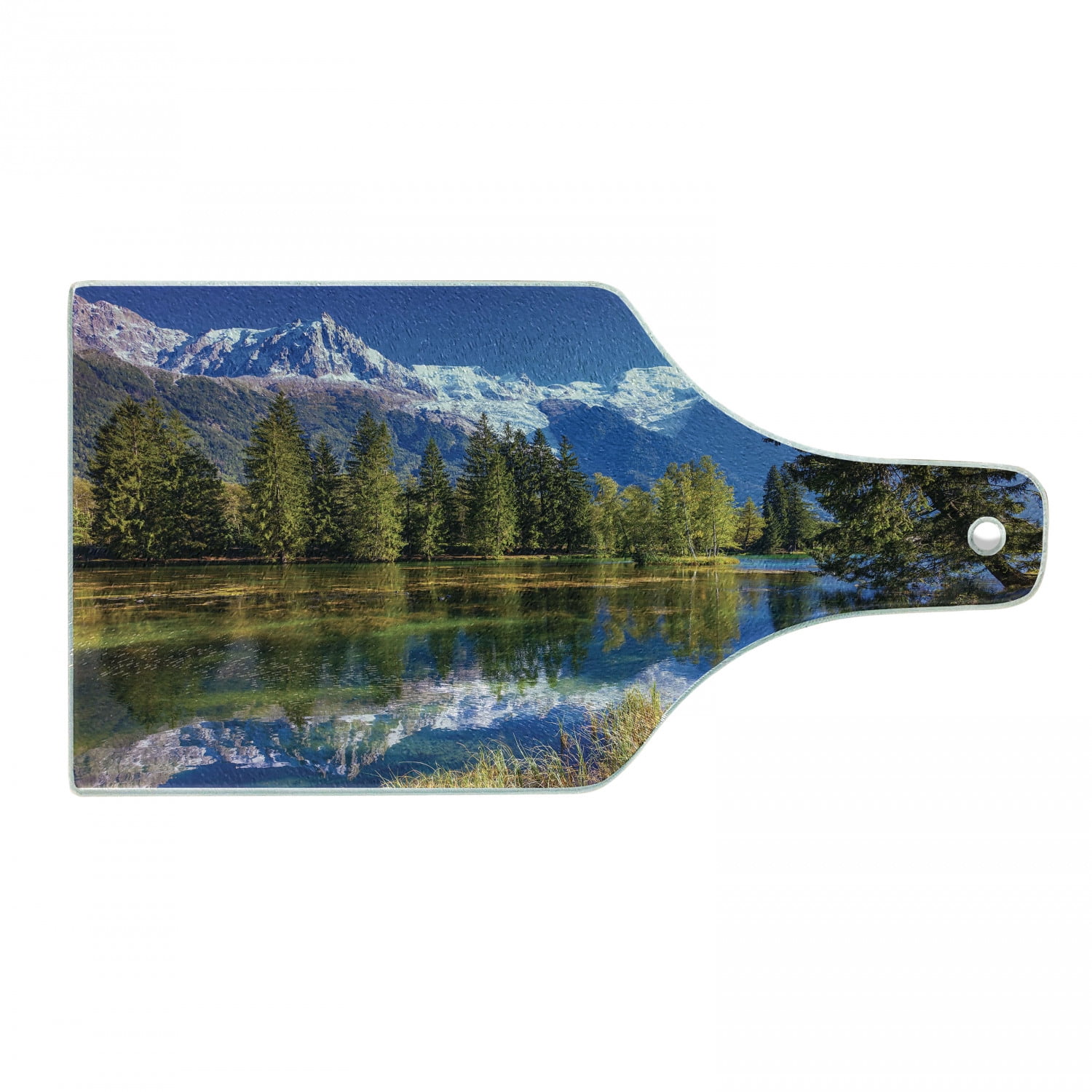 Mountain Cutting Board, Snow Covered Alps Peaks Fir Trees in Lake ...