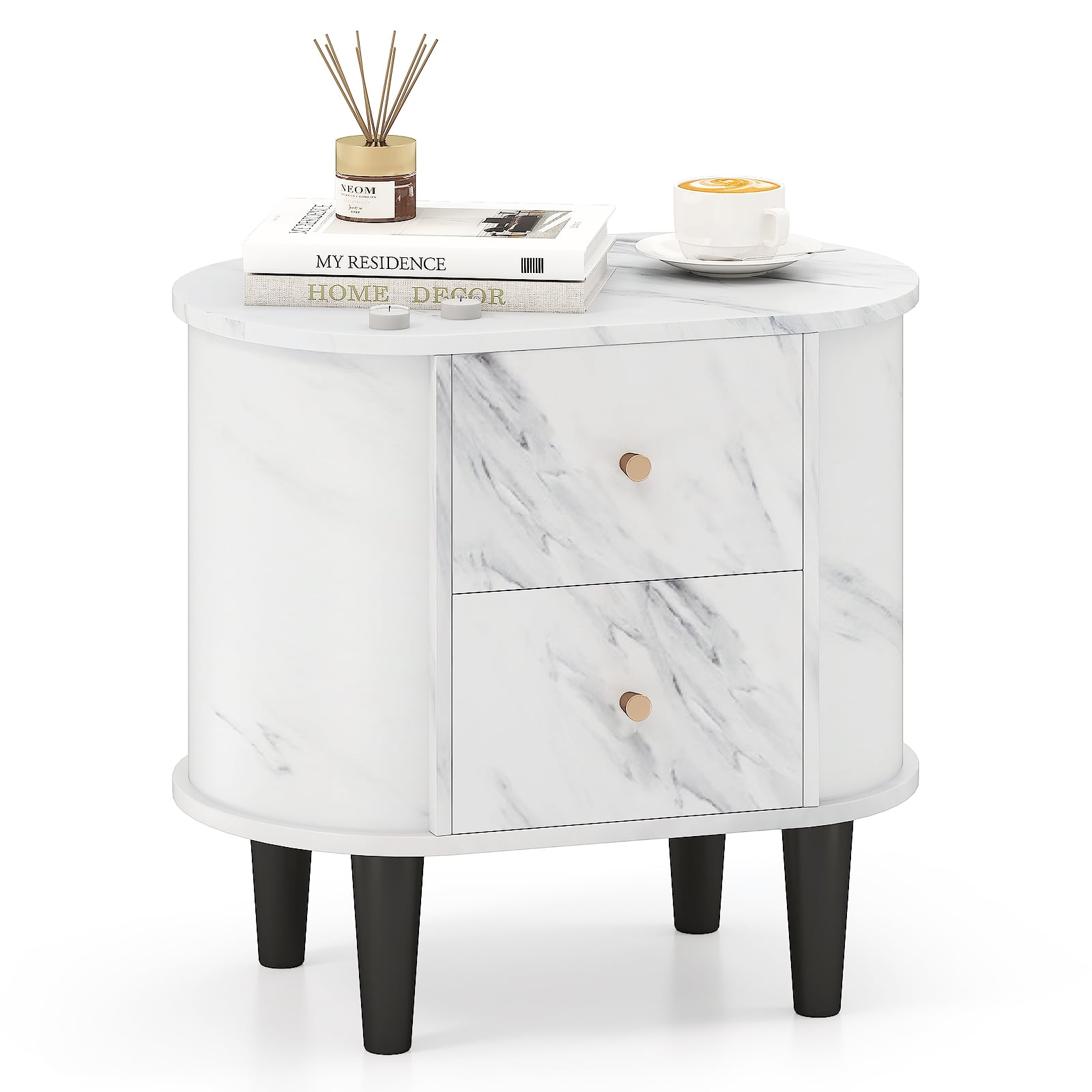Click here for Gymax Nightstand W/ 2 Drawers Faux Marble Bedside... prices