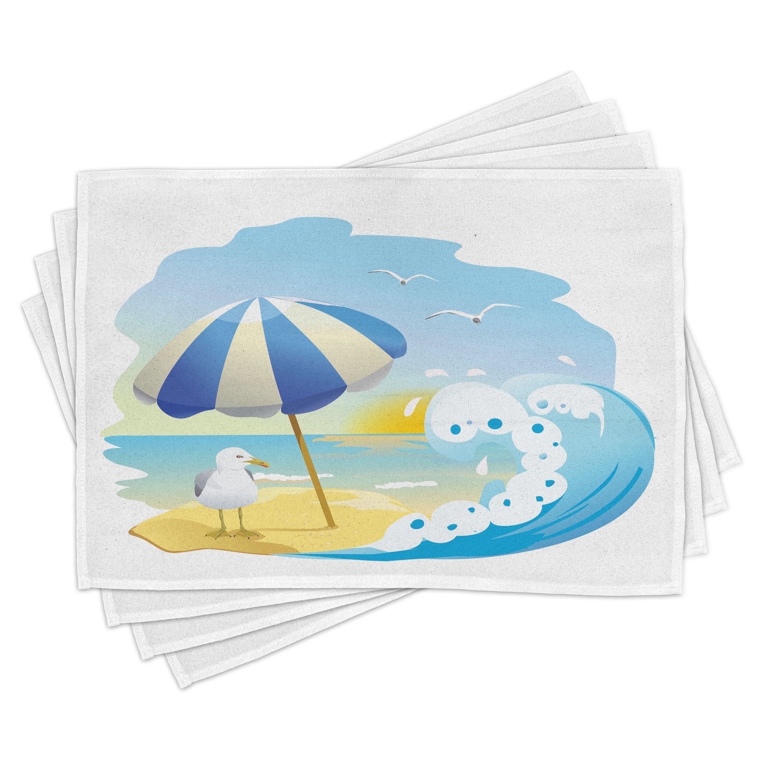 Ambesonne Cartoon Place Mats Set of 4, Seagull at Beach, Standard Size ...