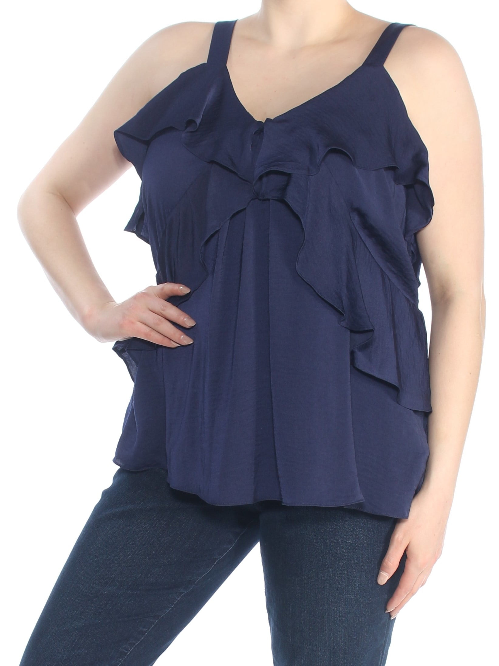 MICHAEL KORS Womens Navy Satin Ruffled Tank Top XL - Walmart.com