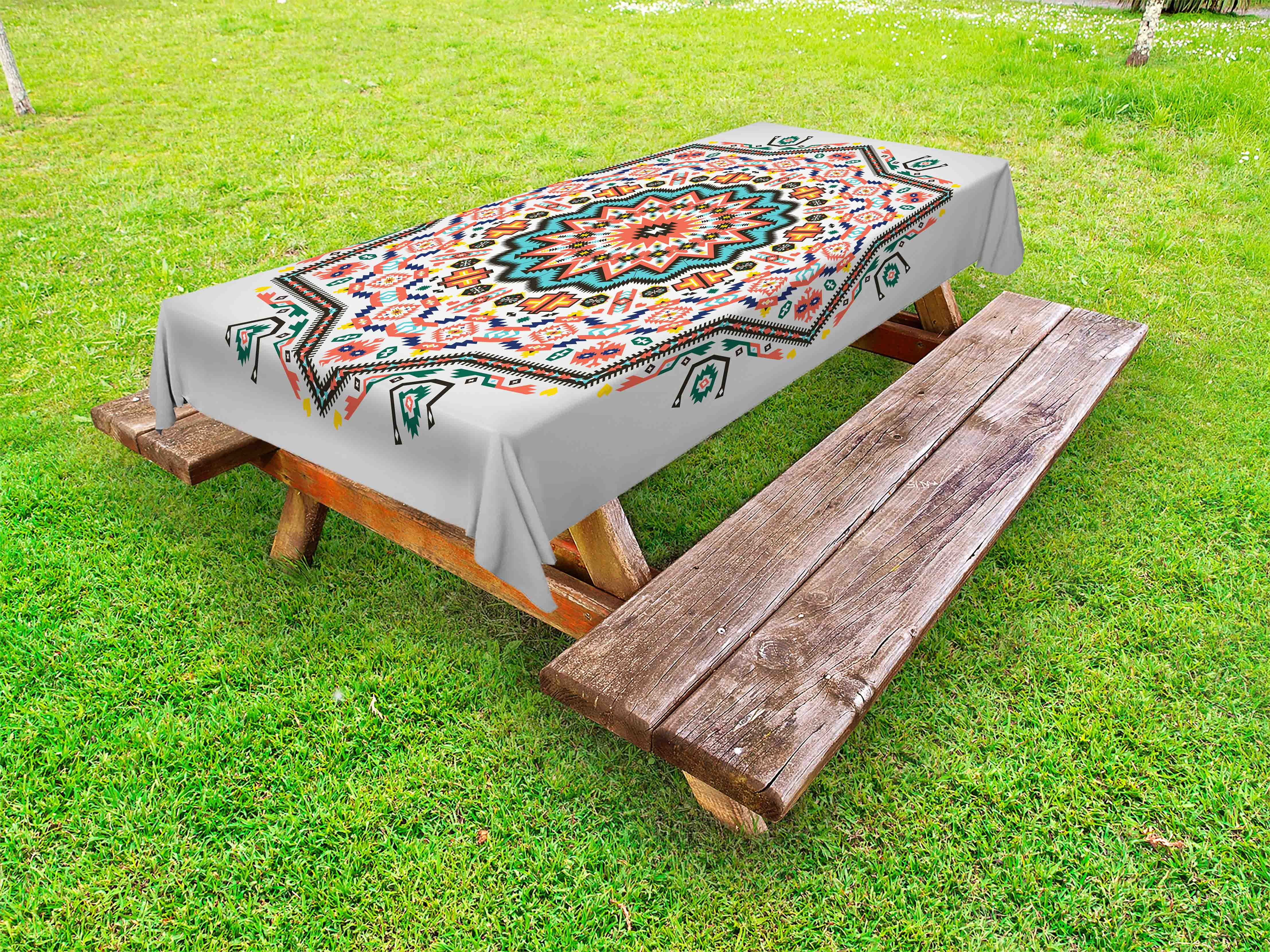 Tribal Outdoor Tablecloth, Abstract Aztec Style Kaleidoscope Themed ...