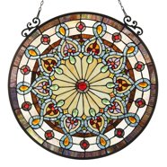 Tiffany Style Glass Window Panel with Geometric Design, Multicolor ...