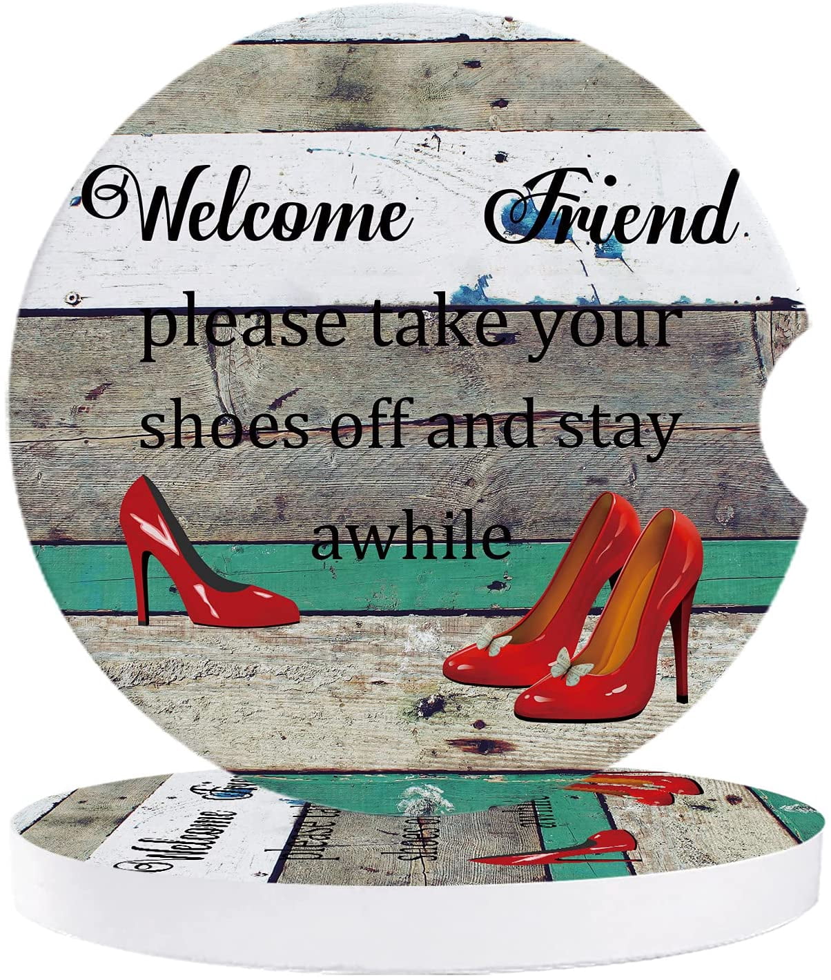 FMSHPON Red High Heels Rustic Wood Grain Set of 6 Car Coaster for ...