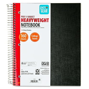 Pen + Gear College Ruled Poly 1-Subject Notebook with Inside Pockets, 9 ...
