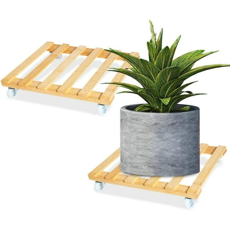MSYMY 2PCS Square Wooden Plant Caddies 30CM/12in with Wheels, Heavy ...