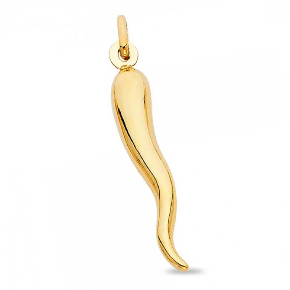 Cornicello Italian Horn Pendant Solid 14k Yellow Gold Polished Charm ...