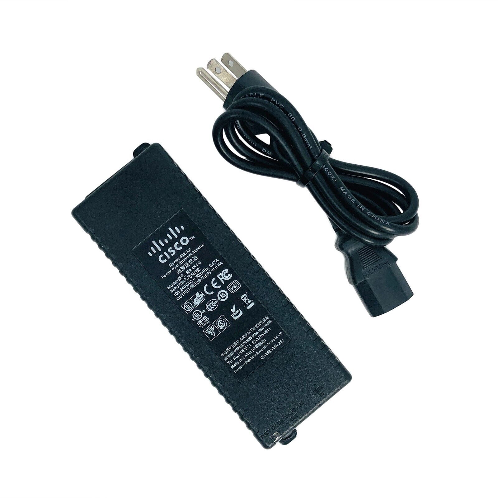 Pre-Owned Cisco MA-INJ-4 55V 30W Power Adapter w/ Power Cord Genuine ...