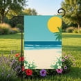 large summer flag A beach scene with a palm tree and daisies. - large ...