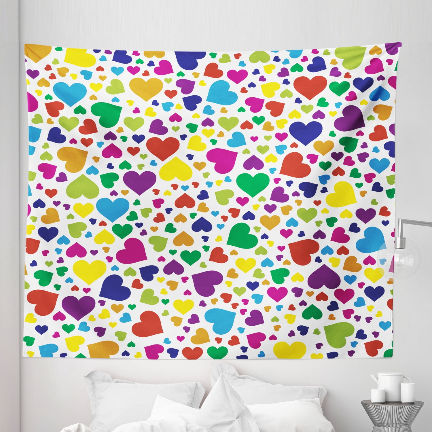 Colorful Tapestry, Hearts Rainbow Vibrant Colors Love Honeymoon Theme ...